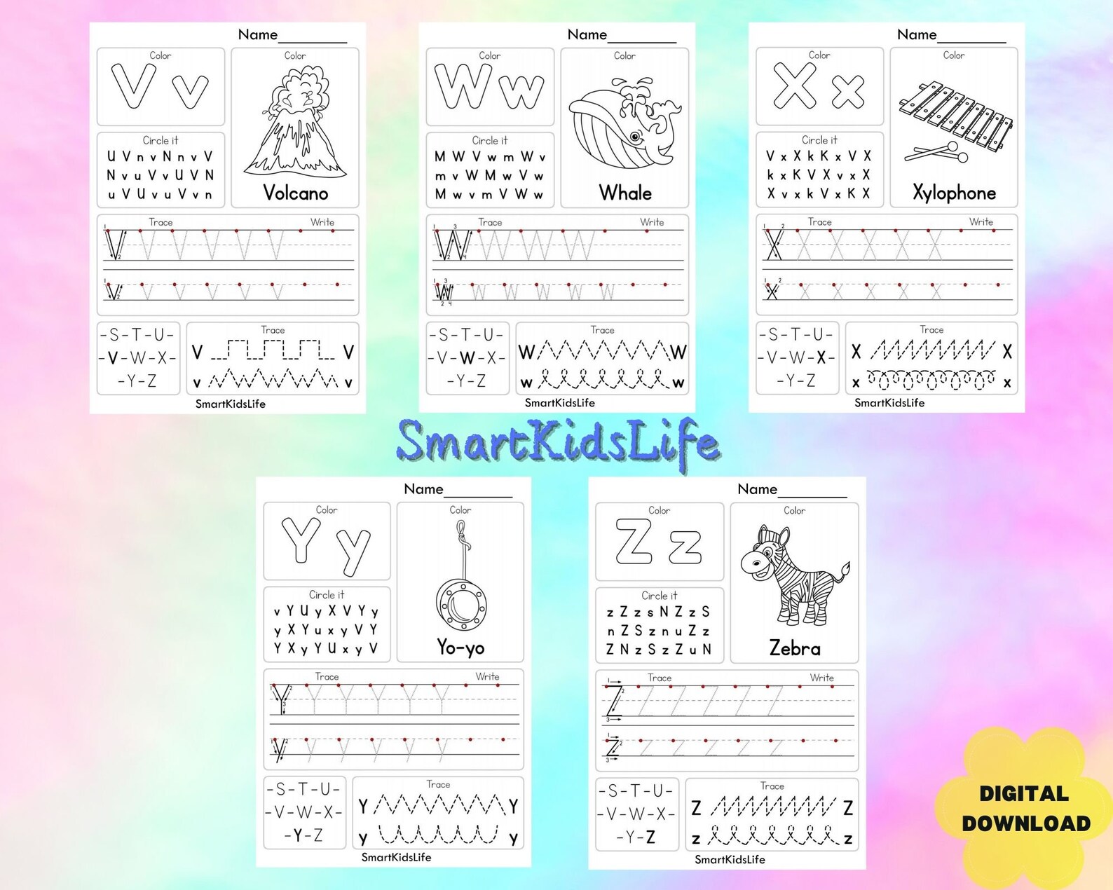 26 Alphabet Worksheets, Upper & Lowercase, Preschool, Kindergarten ...