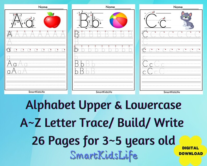 26 Upper & Lowercase Alphabet Letter Printable Worksheets, Toddler ...