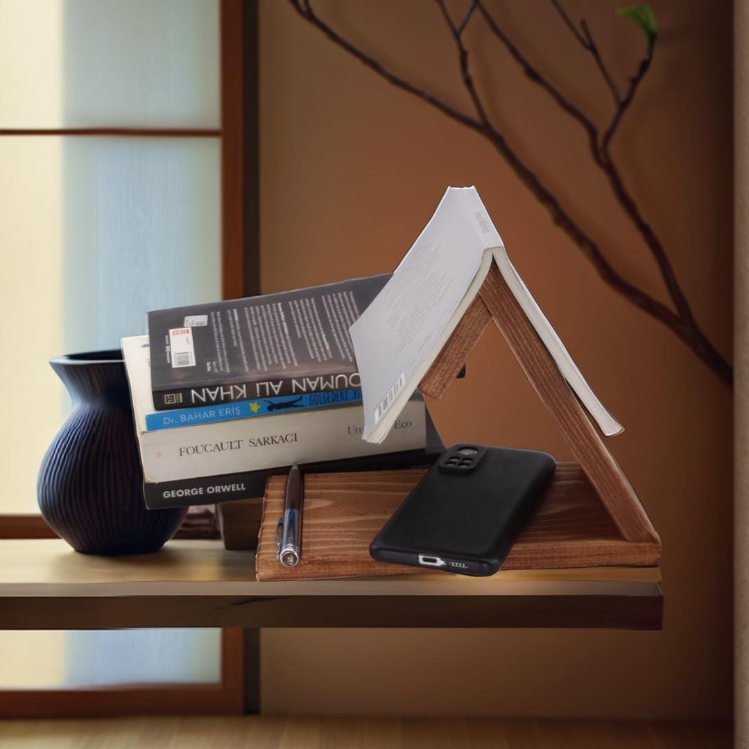 Wooden Desk Organizer - Book Stand - Pen Holder, Bookmark, Phone ...