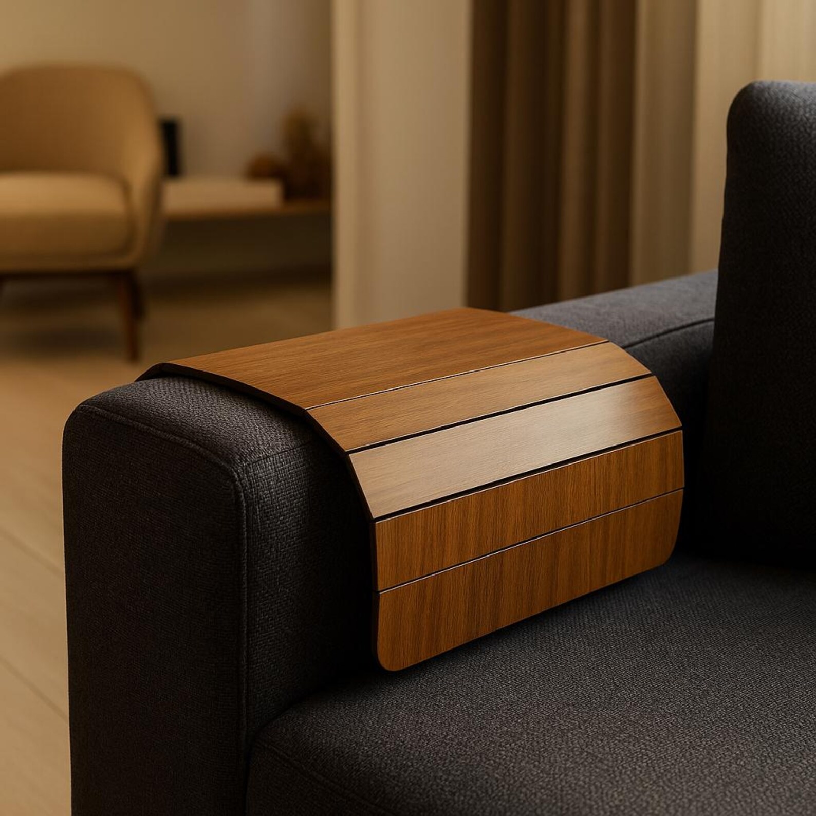 Flexible Wooden Armrest Tray – Sofa Arm Table for Drinks & Snacks ...