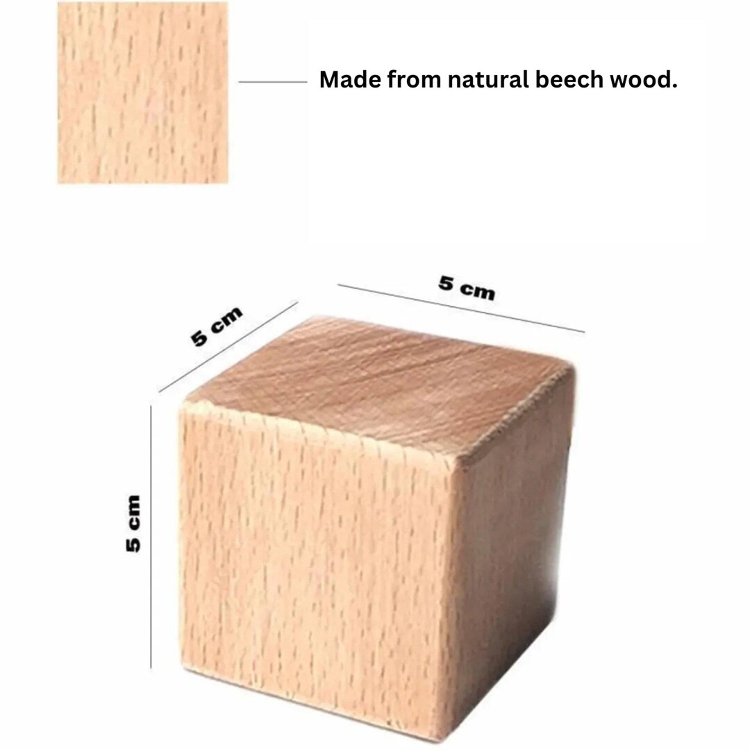 Natural Beech Wood Blocks Set of 6, 5cm Wooden Cubes for Crafting, DIY ...