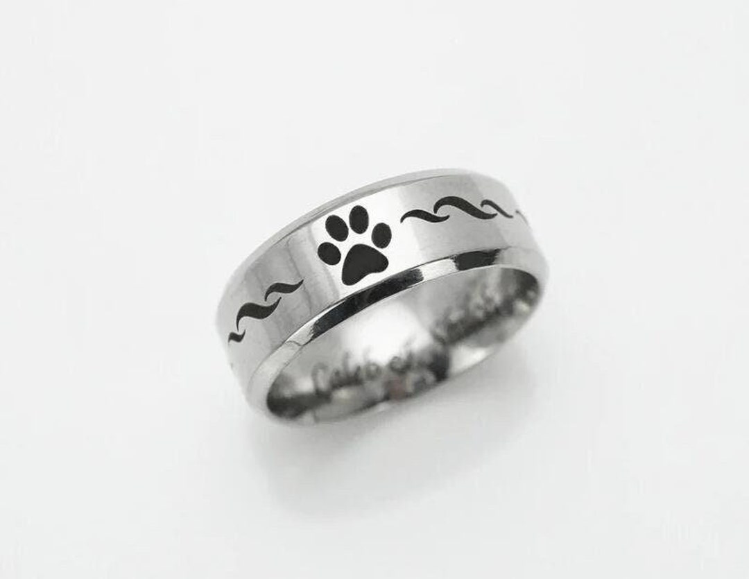 Custom Paw Print Ring- Engraved Pet Name Ring- Personalized Pet Ring ...