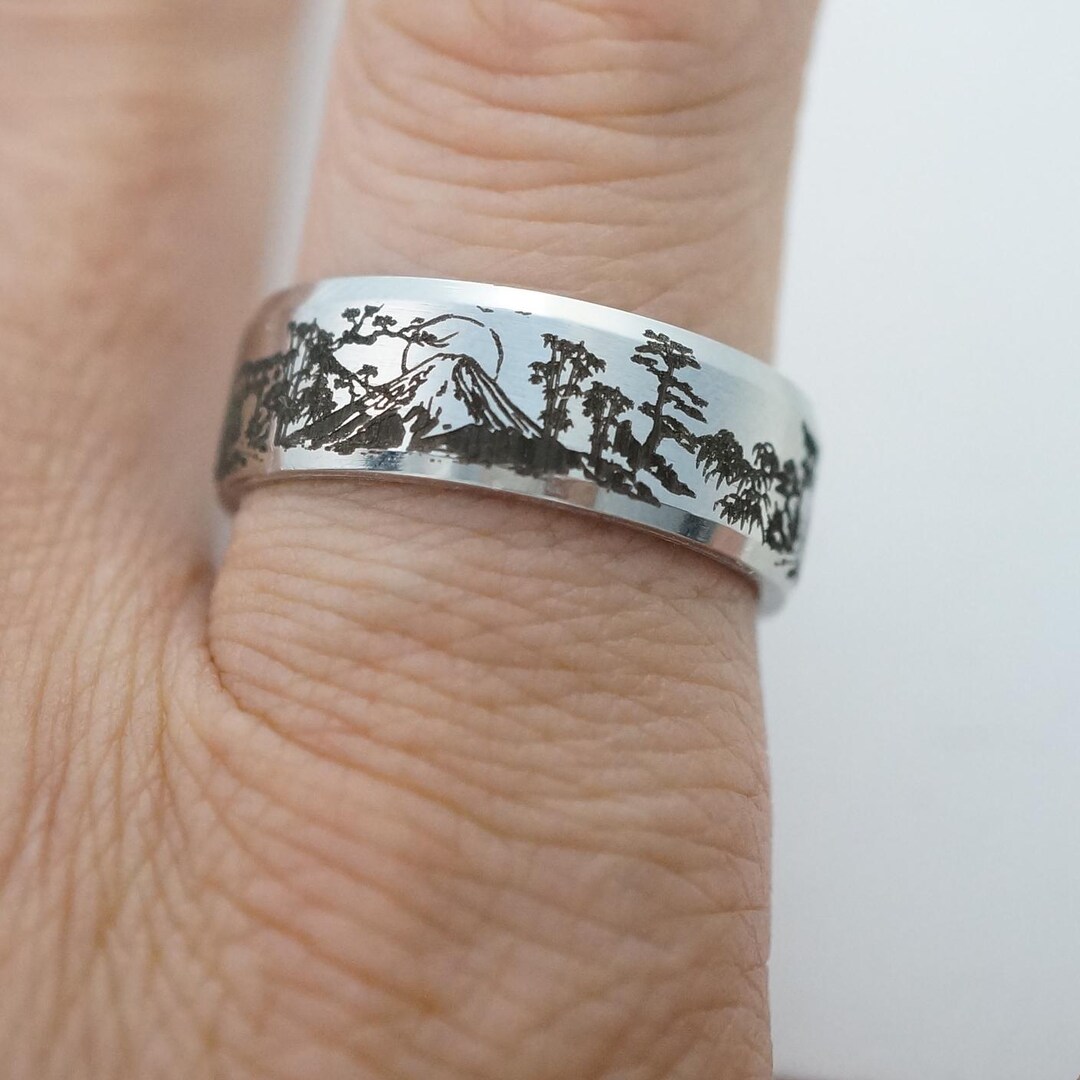 Feudal Japan Scene Ring, Old Japan Scene Tungsten Ring, Nihon Japanese ...