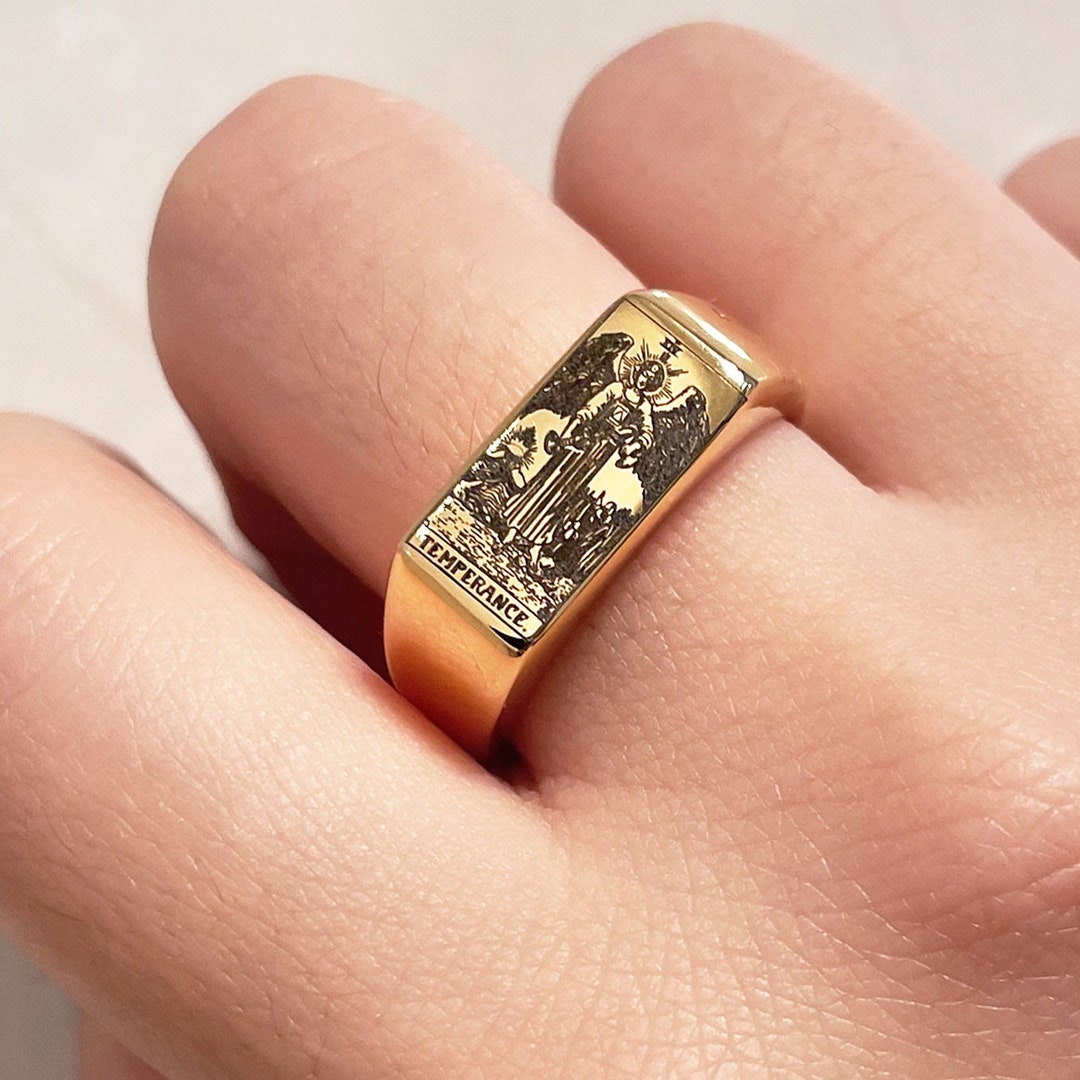 18K Gold Plated Tarot Card Ring Temperance, Custom Tarot Ring for Women ...