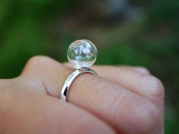 Dandelion Ring in Silver Statement Ring Real Plant Ring | Etsy