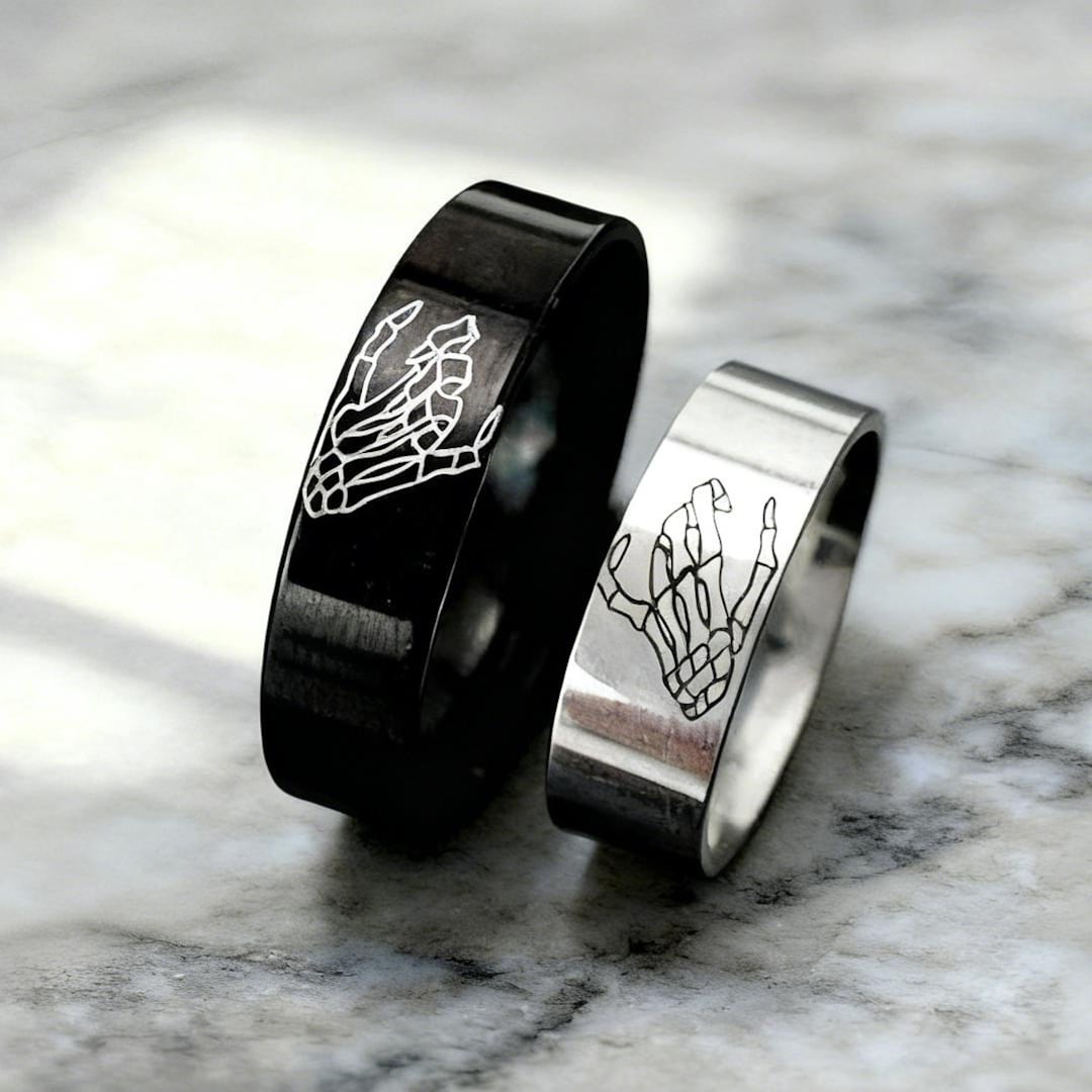 Skeleton Pinky Promise Rings, Couples Matching Rings, Custom Engraved ...