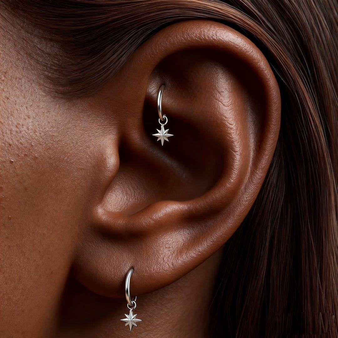 Titanium Star Dangle Huggie Hoop Earrings, 18G/16G Hypoallergenic ...