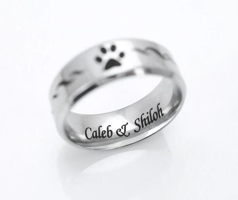 Custom Paw Print Ring- Engraved Pet Name Ring- Personalized Pet Ring ...