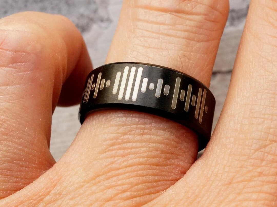 Personalized Spotify Code Ring, Scannable Music Code Band, Music Wave ...