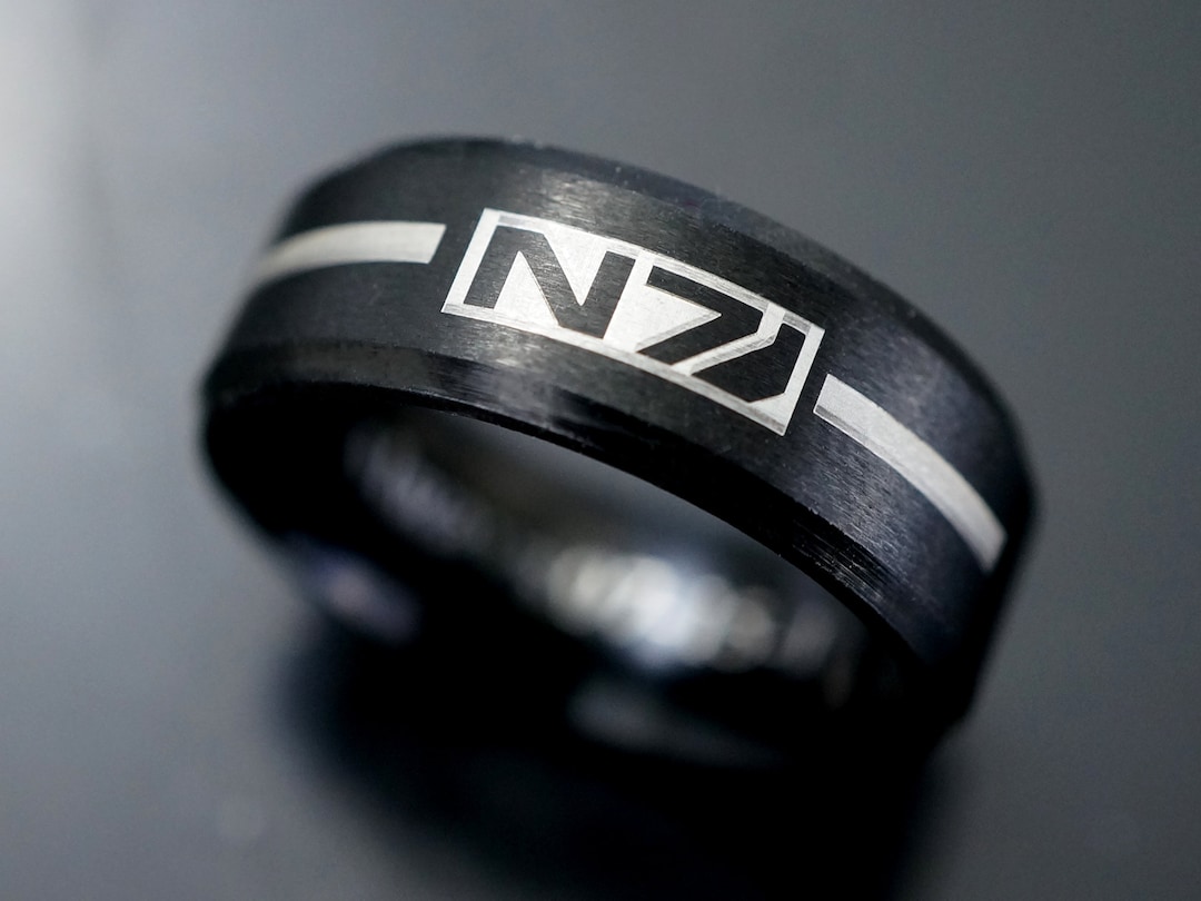 Mass Effect Ring, N7 Ring, Video Game Jewelry, IP Beveled Edge Tungsten ...