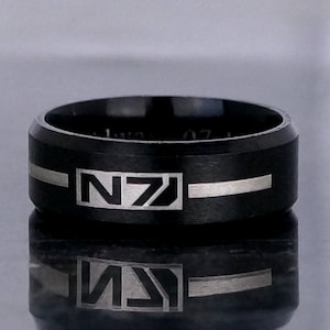 Mass Effect Ring, N7 Ring, Video Game Jewelry, IP Beveled Edge Tungsten ...