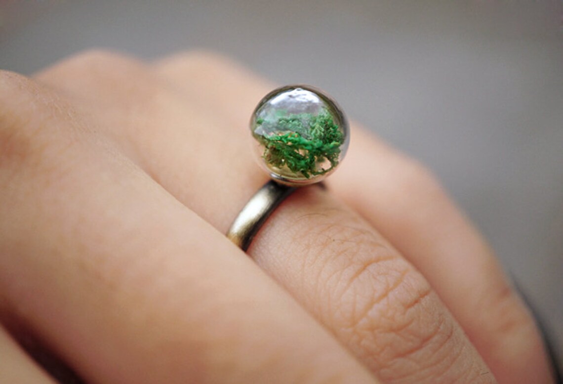 Adjustable Moss Ring in Antique Bronze Real Plant Globe Ring - Etsy