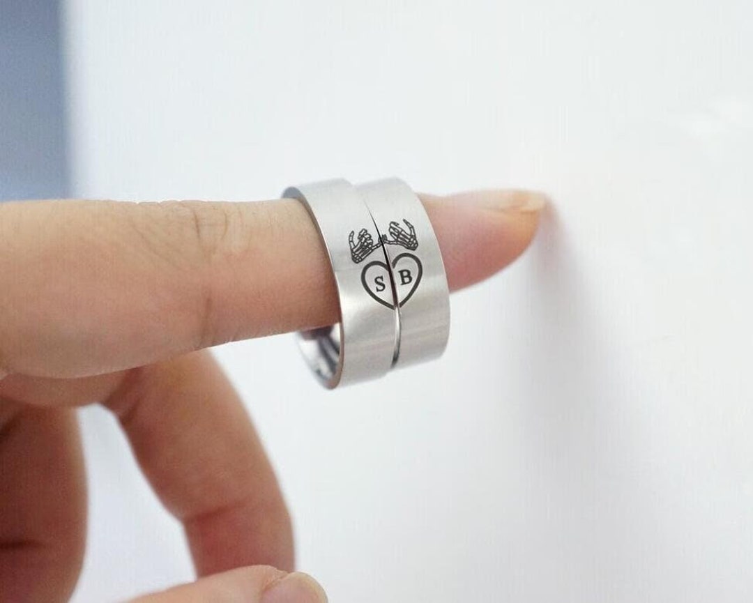 Pinky Promise Couple Rings, Skeleton Hands Pinky Swear Initial Ring ...