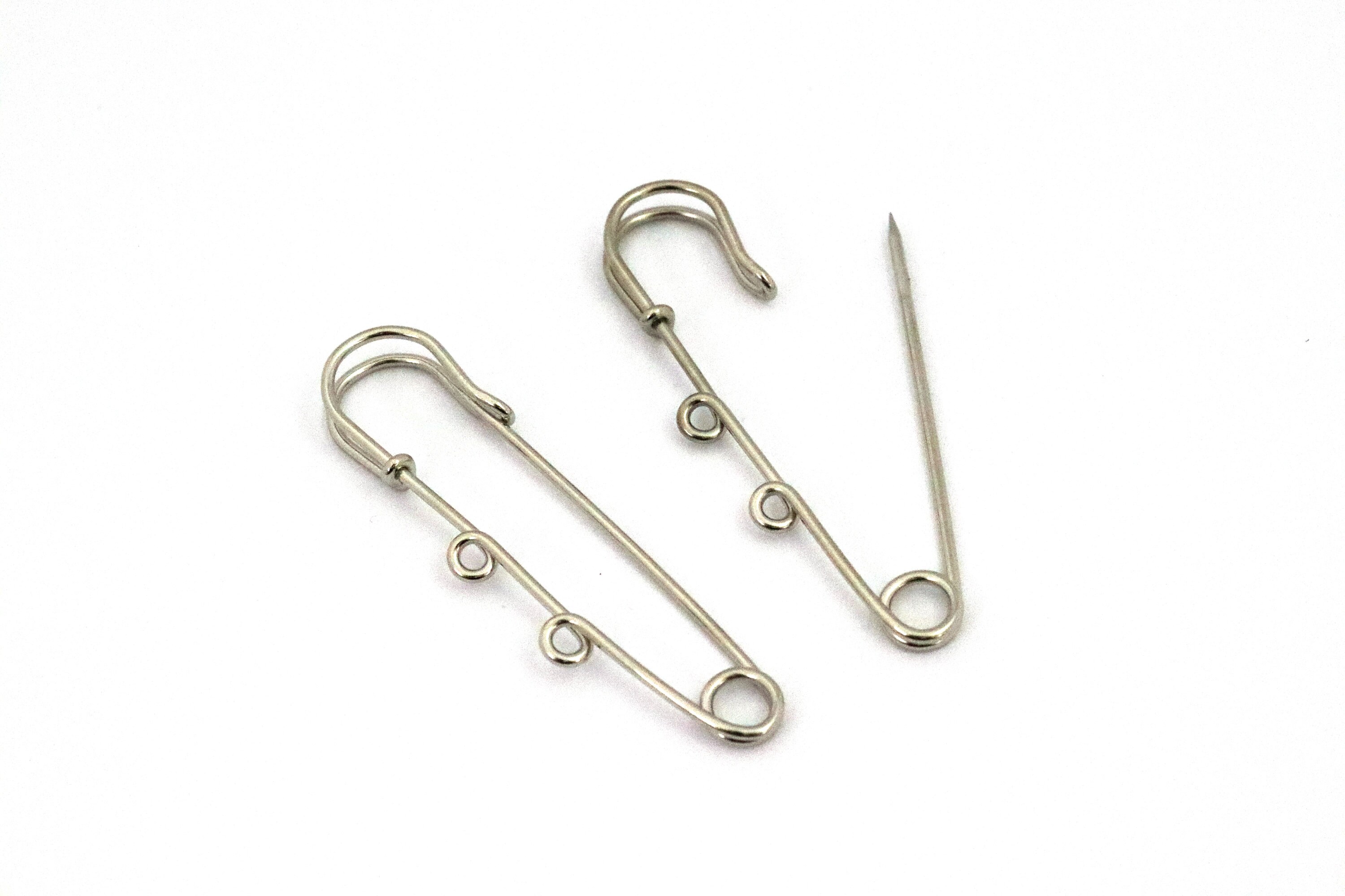 67 Mm Silver Tone İron Safety Pin Findings 2 Loops Brooch - Etsy
