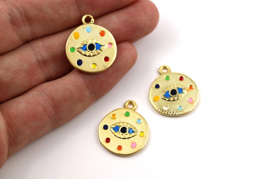 20 Mm 24k Shiny Gold Plated Eye Charms, Eye Pendant, Enamel Eye Charms ...