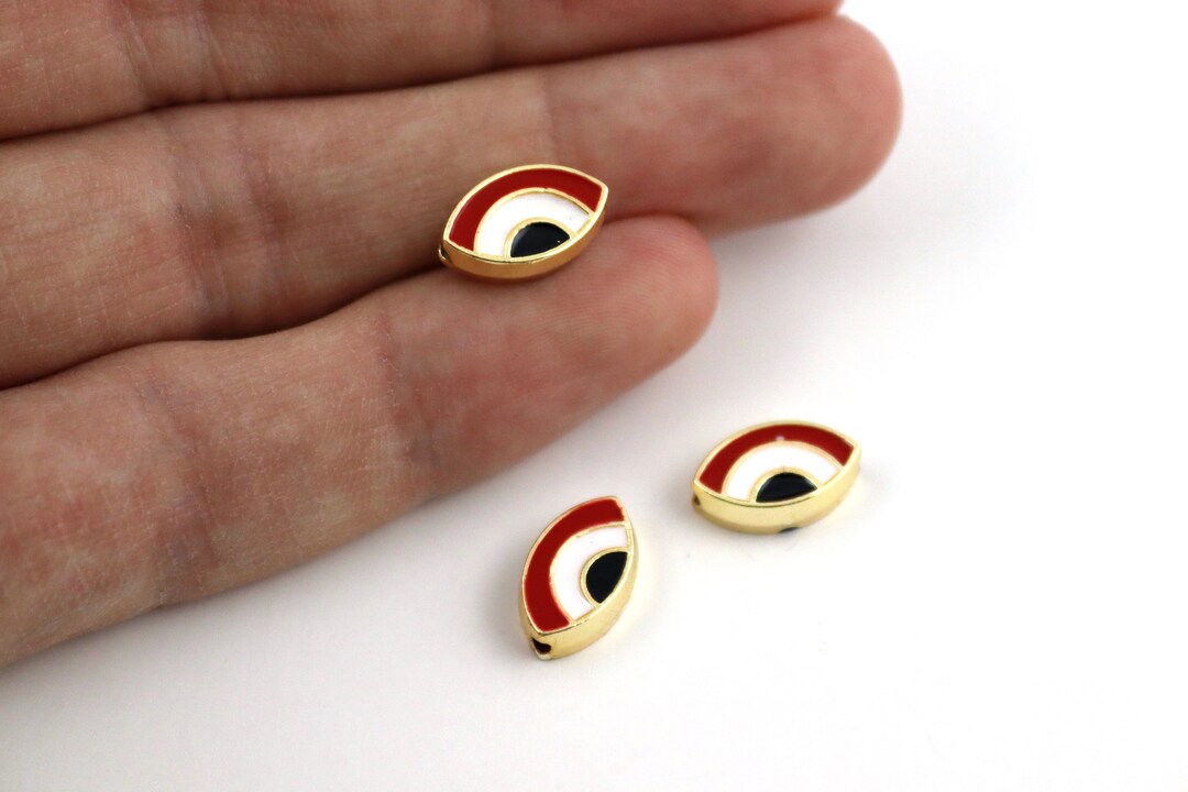 8x12 Mm 24k Shiny Gold Plated Enamel Eye Beads, Eye Charms, Eye ...