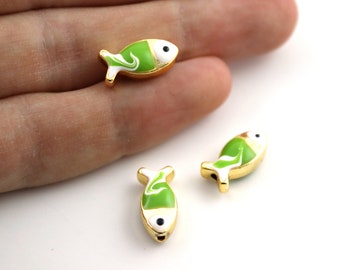 12x24mm 24k Shiny Gold Plated Fish Charm, Fish Bracelet Charm, Fish ...