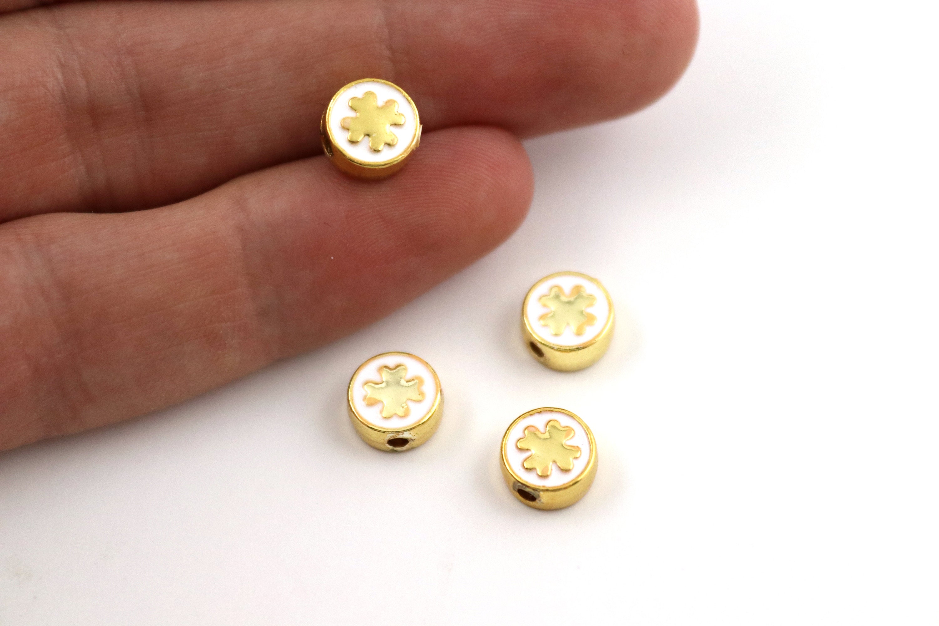 8 Mm 24k Shiny Gold Plated Enamel Clover Beads, Clover Charms, Clover ...