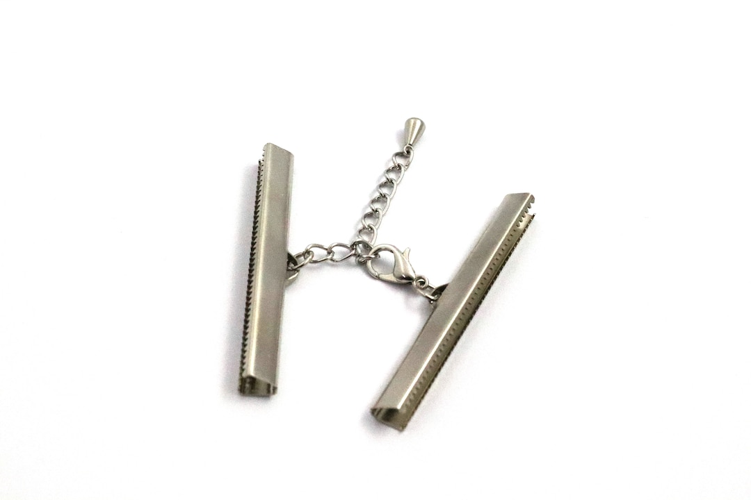 Ribbon Crimp End Set With Extender Chain, 6x51 Mm Silver Color Brass ...