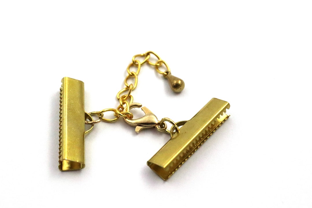 Ribbon Crimp End Set With Extender Chain, 6x25 Mm Raw Brass Ribbon ...