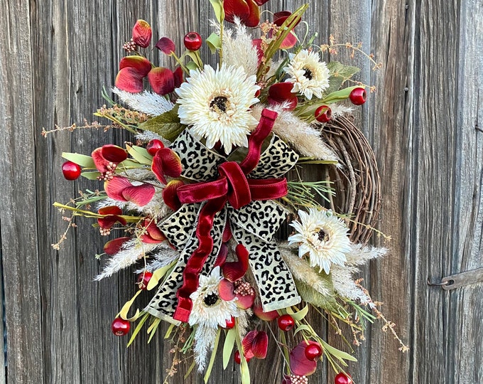 Handmade Teddy Bear Sunflower Wreath for Front Door, Fall Floral ...