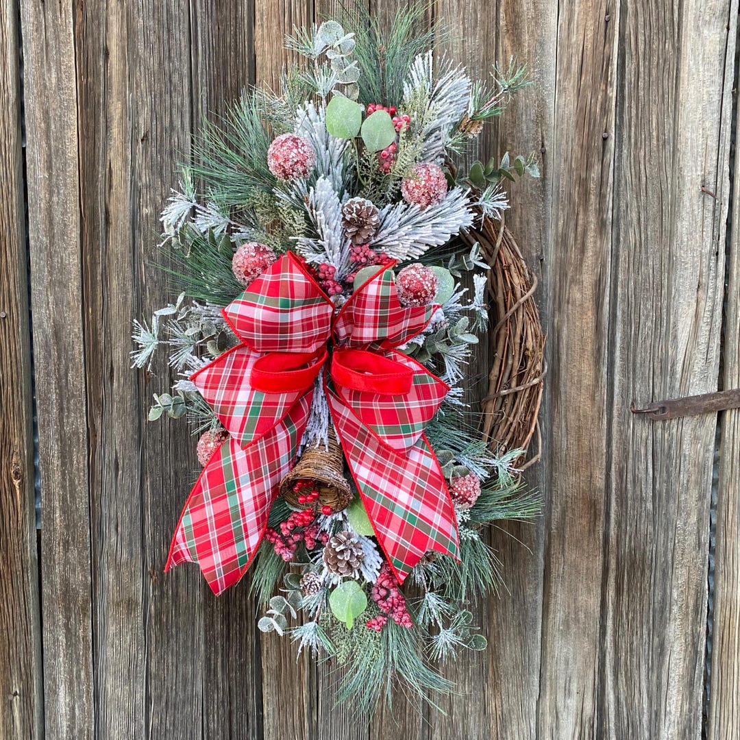 Rustic Winter Pine Grapevine Wreath for Front Door, Large Country ...