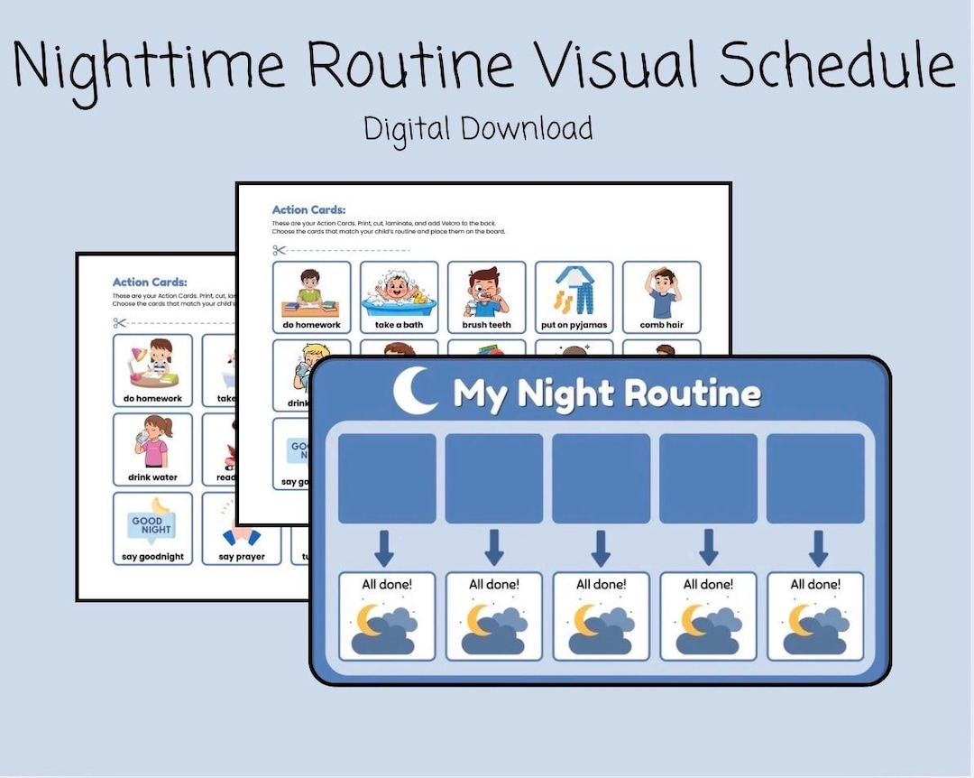 Autism Night Routine Visual Schedule | Kids Bedtime Chart (printable ...
