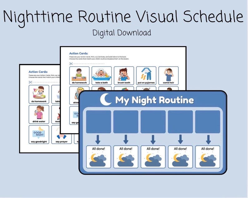 Autism Night Routine Visual Schedule | Kids Bedtime Chart (printable ...