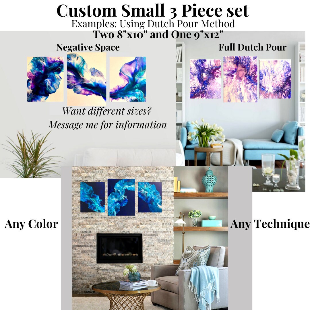 Custom Painting- 3 Piece Set - All Colors - Any Technique- Two 8"x10 ...
