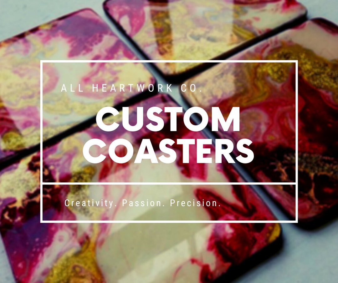 Custom Acrylic Ceramic Coasters W/ Resin Finish - Acrylic Pouring ...