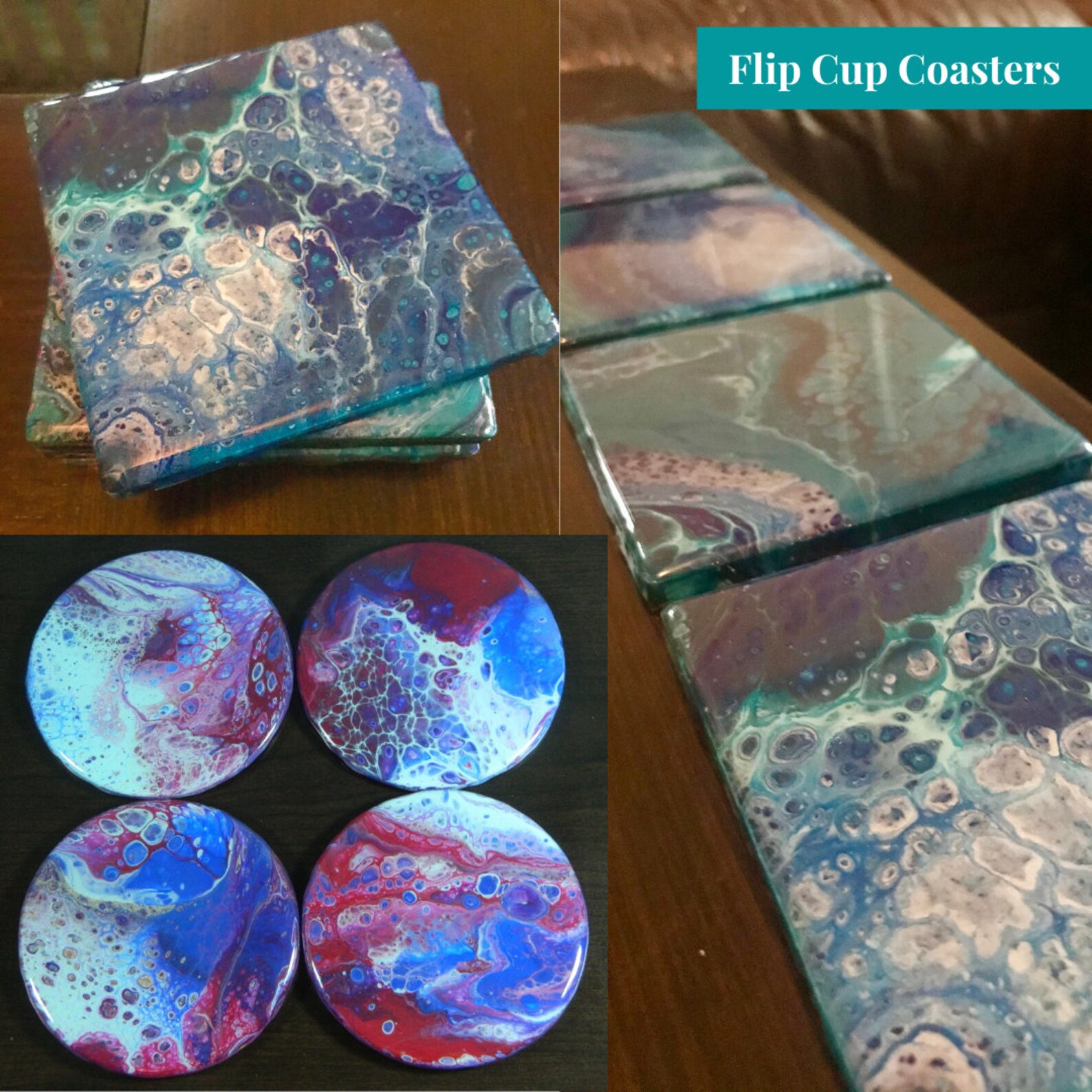 Custom Acrylic Ceramic Coasters W/ Resin Finish - Acrylic Pouring ...