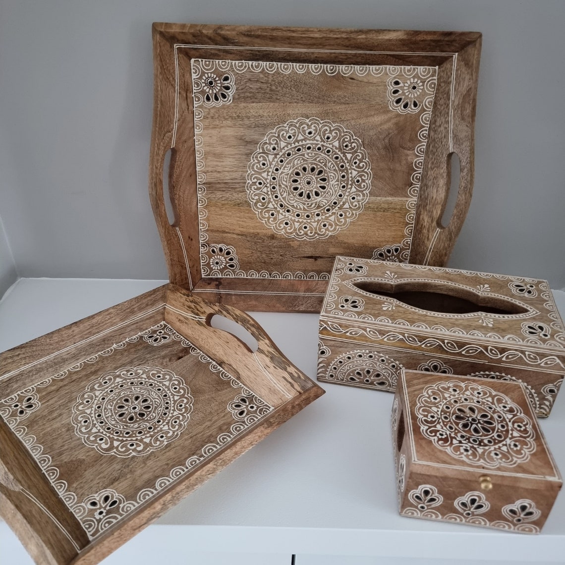 Natural Mango Wood Tray Handcrafted Breakfast Tray Mandala & - Etsy