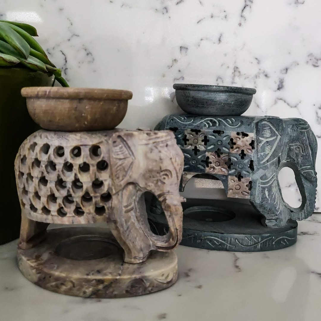 Soap Stone Oil Burner Natural & Chess Elephant, Aroma Lamp Home Décor ...