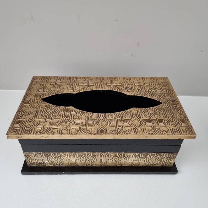 Golden Brass Luxury Tissue Box – Handmade Embossed Cover for ...