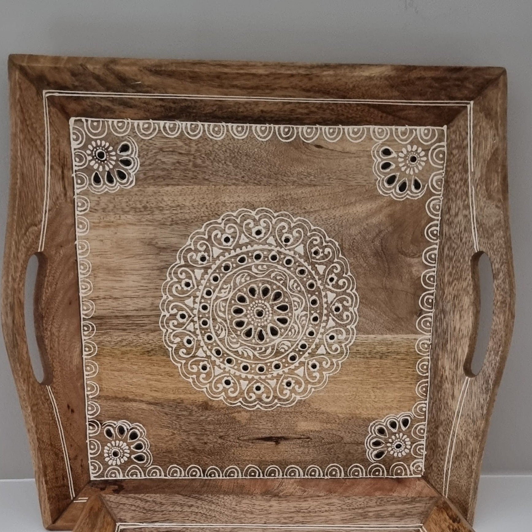 Natural Mango Wood Tray Handcrafted Breakfast Tray Mandala & - Etsy