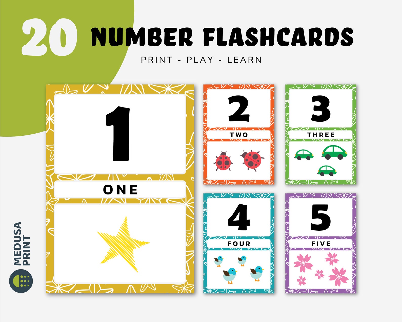 Number Flashcards Preschool Counting Flash Cards Count and Clip Numbers ...