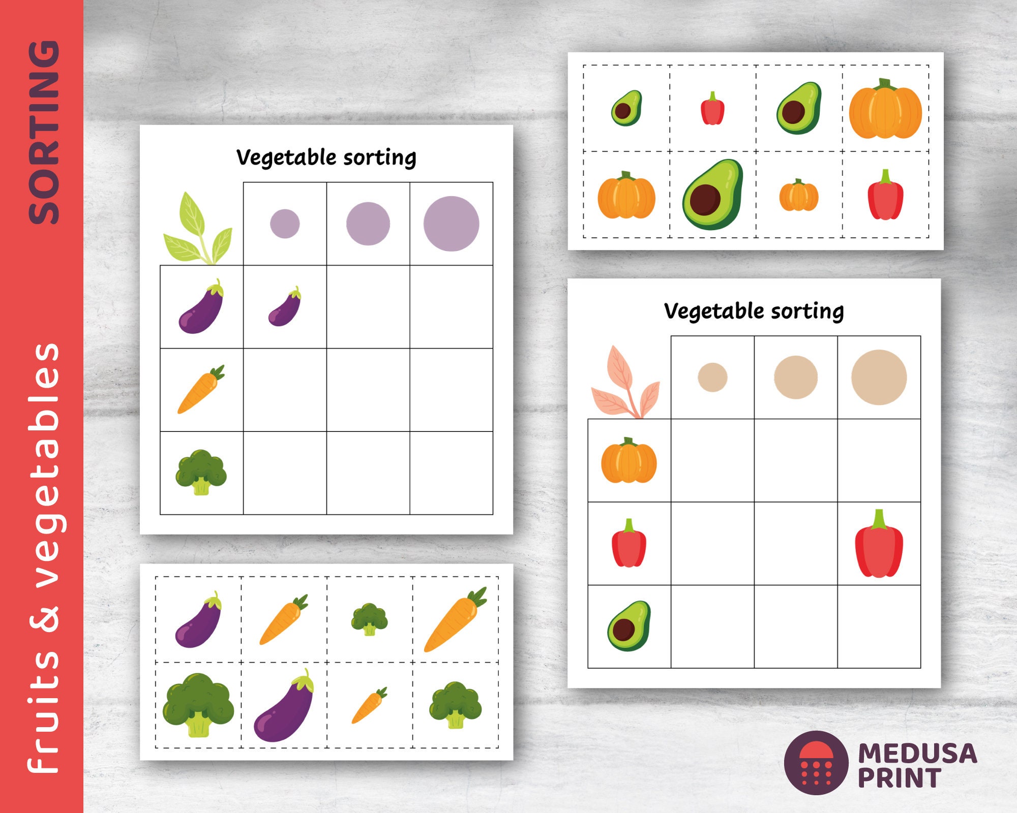 Fruit & Vegetable Sorting by Size | Children Worksheet | Pre-k ...
