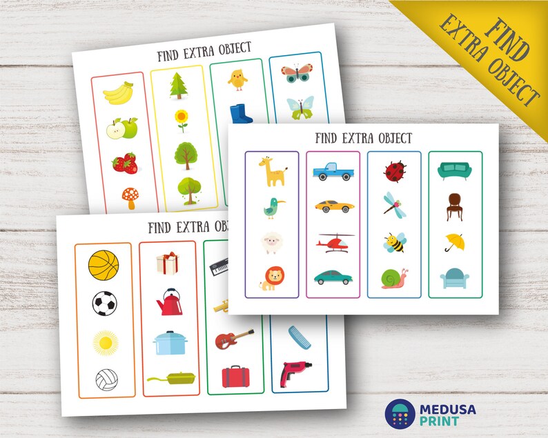 Find Extra Object | Odd One Out | Children Worksheet | Pre-k Activities | Kids Activity ...