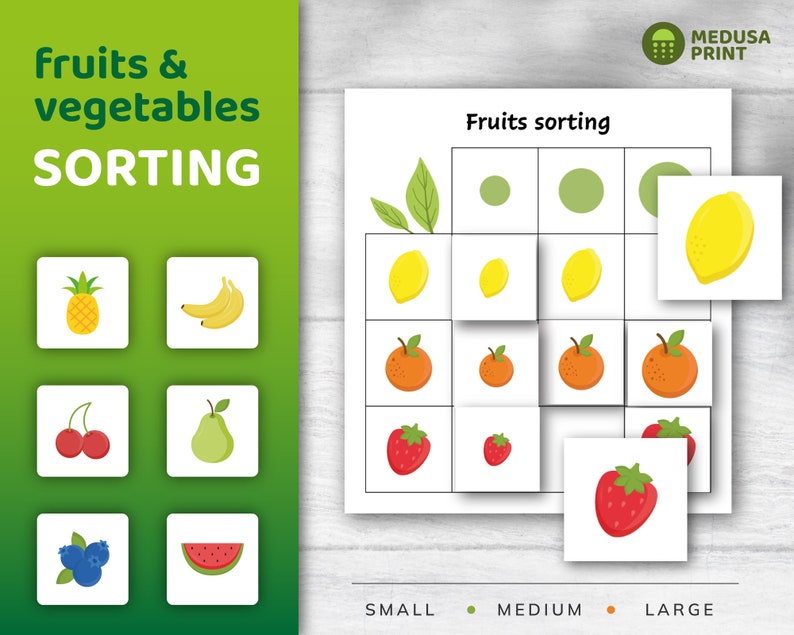 Fruit & Vegetable Sorting by Size Children Worksheet Pre-k Activities ...