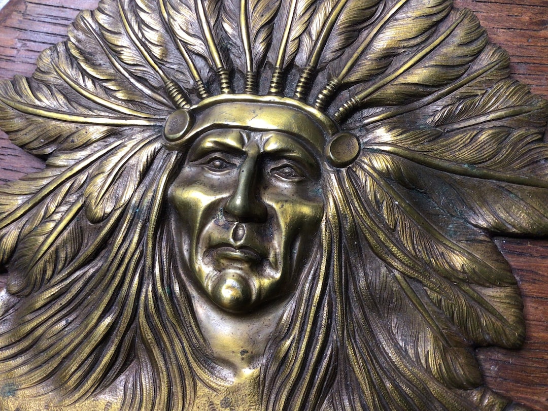 Art Deco 1930s Pipe Rack Brass Native American Indian Head Pipe Rack ...