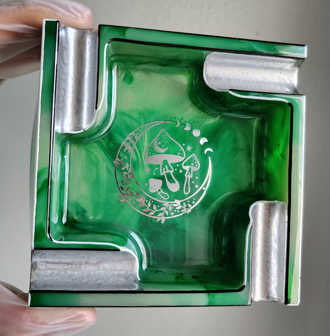 Moon Mushroom Ashtray Epoxy Resin Table Decor Home Living Green Silver ...