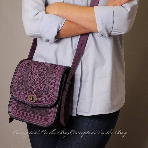 Purple Leather Bag - Etsy