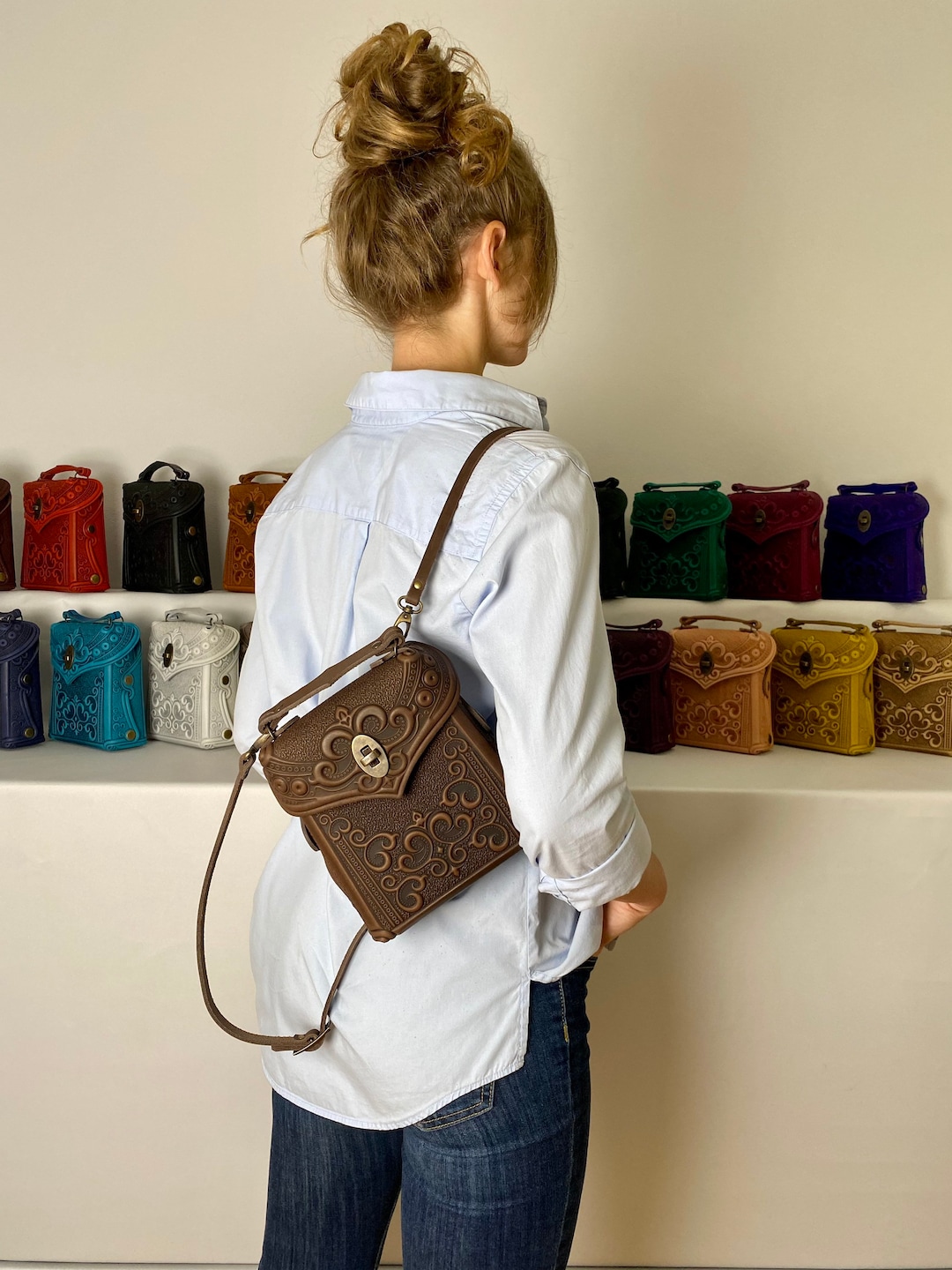 Leather Mini Backpack Convertible Purse for Women Small Brown - Etsy