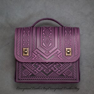 Purple Crossbody Briefcase Women's Leather Attaché Purple Crossbody ...