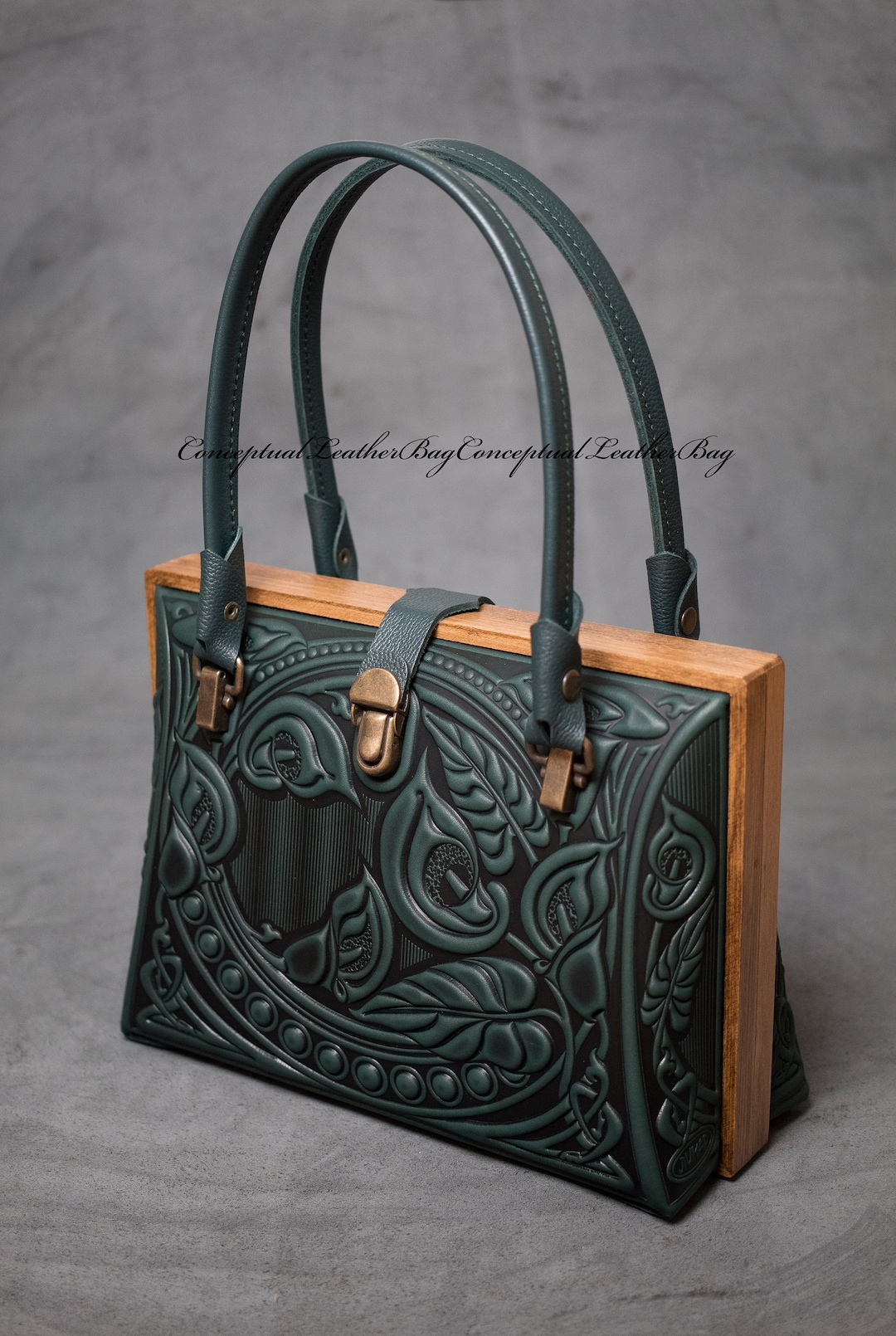 Green Leather Purse Top Handle Bags Floral Purse Evening Bags Handbag ...
