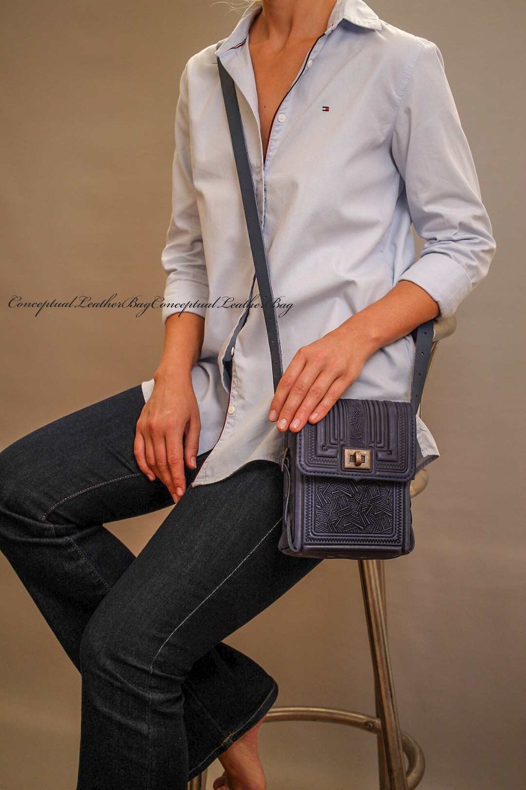 Blue Leather Crossbody Bag: Small Messenger Purse, Phone Bag - Etsy