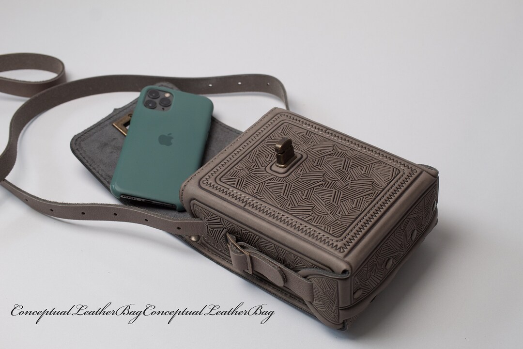 Grey Small Leather Bag Mini Shoulder/crossbody Handbag Messenger ...