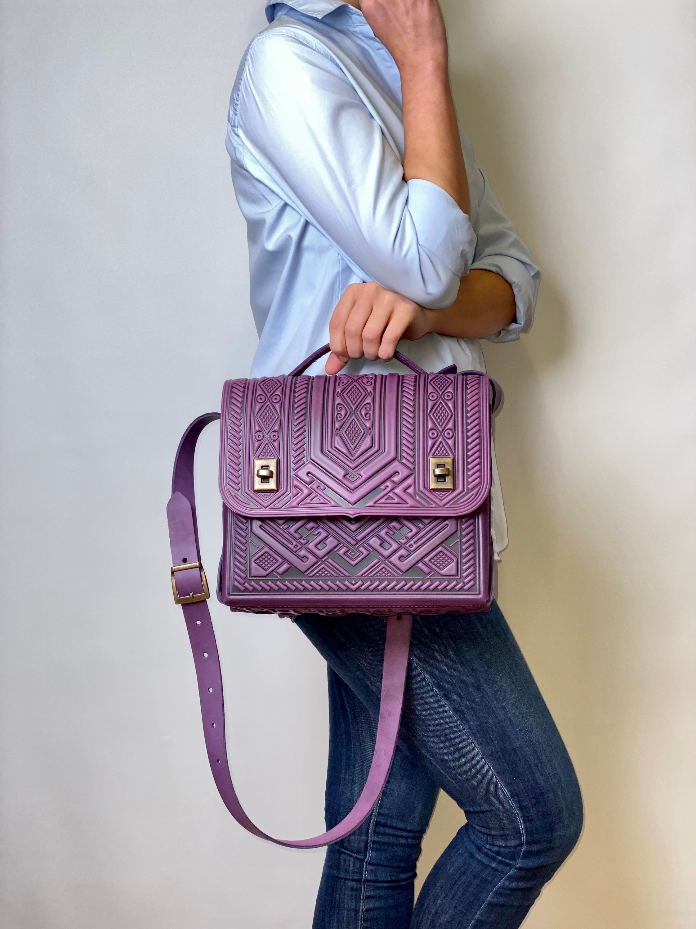 Purple crossbody briefcase Women's Leather Attaché | Etsy