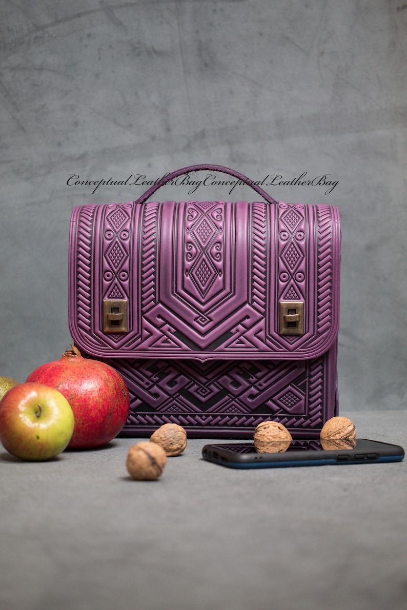 Purple Crossbody Briefcase Women's Leather Attaché Purple - Etsy