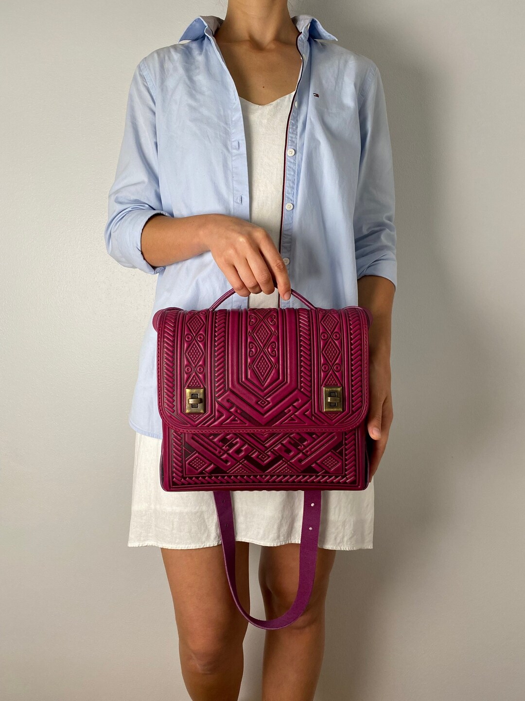 Fuchsia Pink Crossbody Purse Fuchsia Leather Briefcase Womens Leather ...